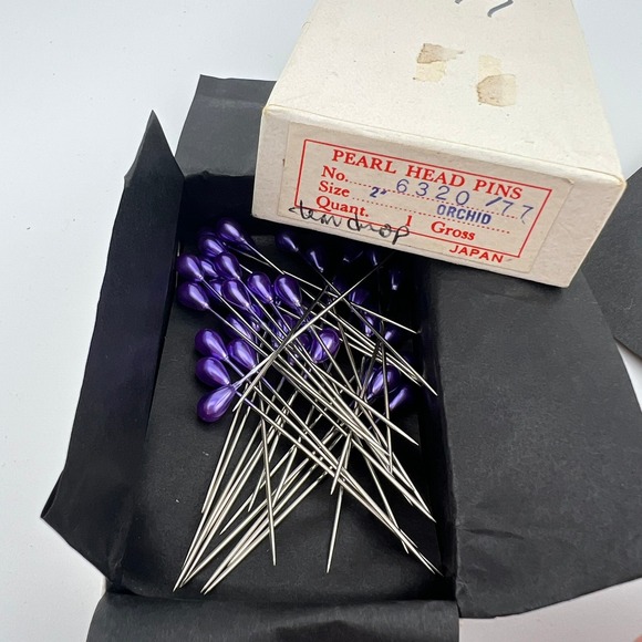 Office | Vintage Orchid Purple Pearl Head Pins Japan 2 Teardrop Style ...